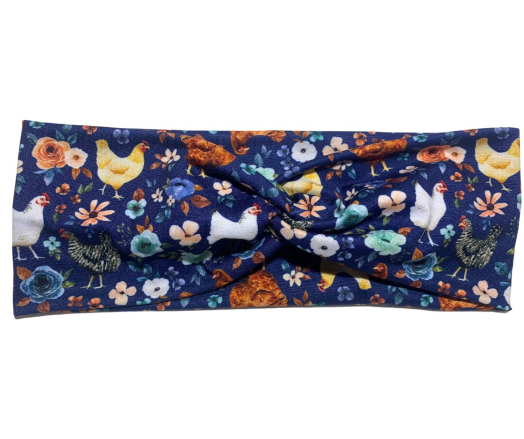 Chicken Hen Floral Navy Blue Faux Knot Adult Headband - Etsy