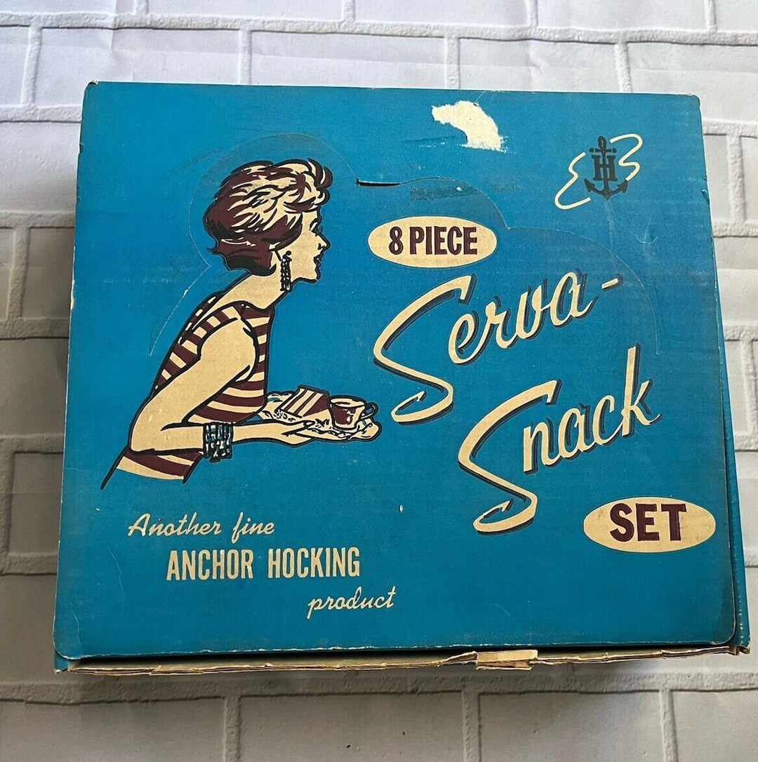 Vintage Anchor Hocking 8 Piece Serva-snack Set Glass 4 Serving Trays 4 ...