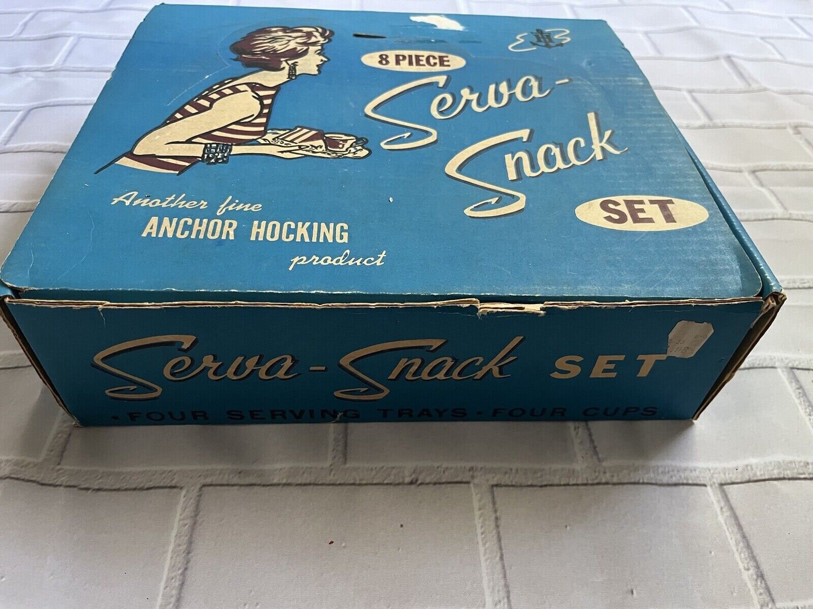 Vintage Anchor Hocking 8 Piece Serva-snack Set Glass 4 Serving Trays 4 ...