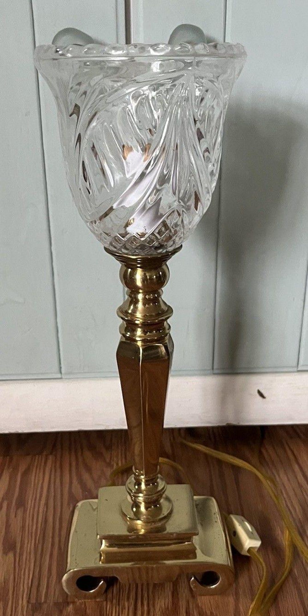 Vintage Brass & Heavy Crystal Torchiere Accent Table Lamp 16" Scroll ...