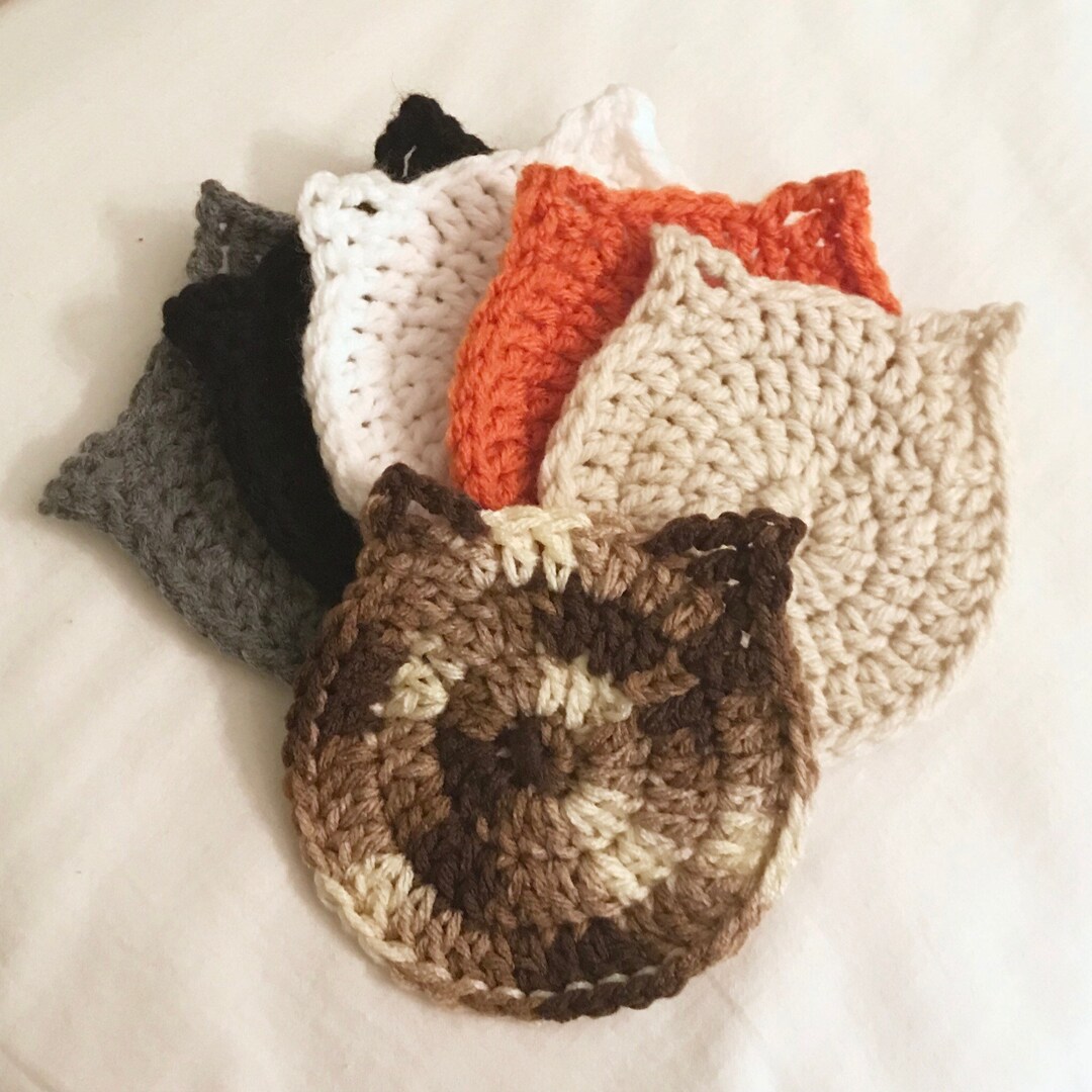 Set of Four Cat Coasters // Cat Coasters // Crochet Coasters // Mix and ...