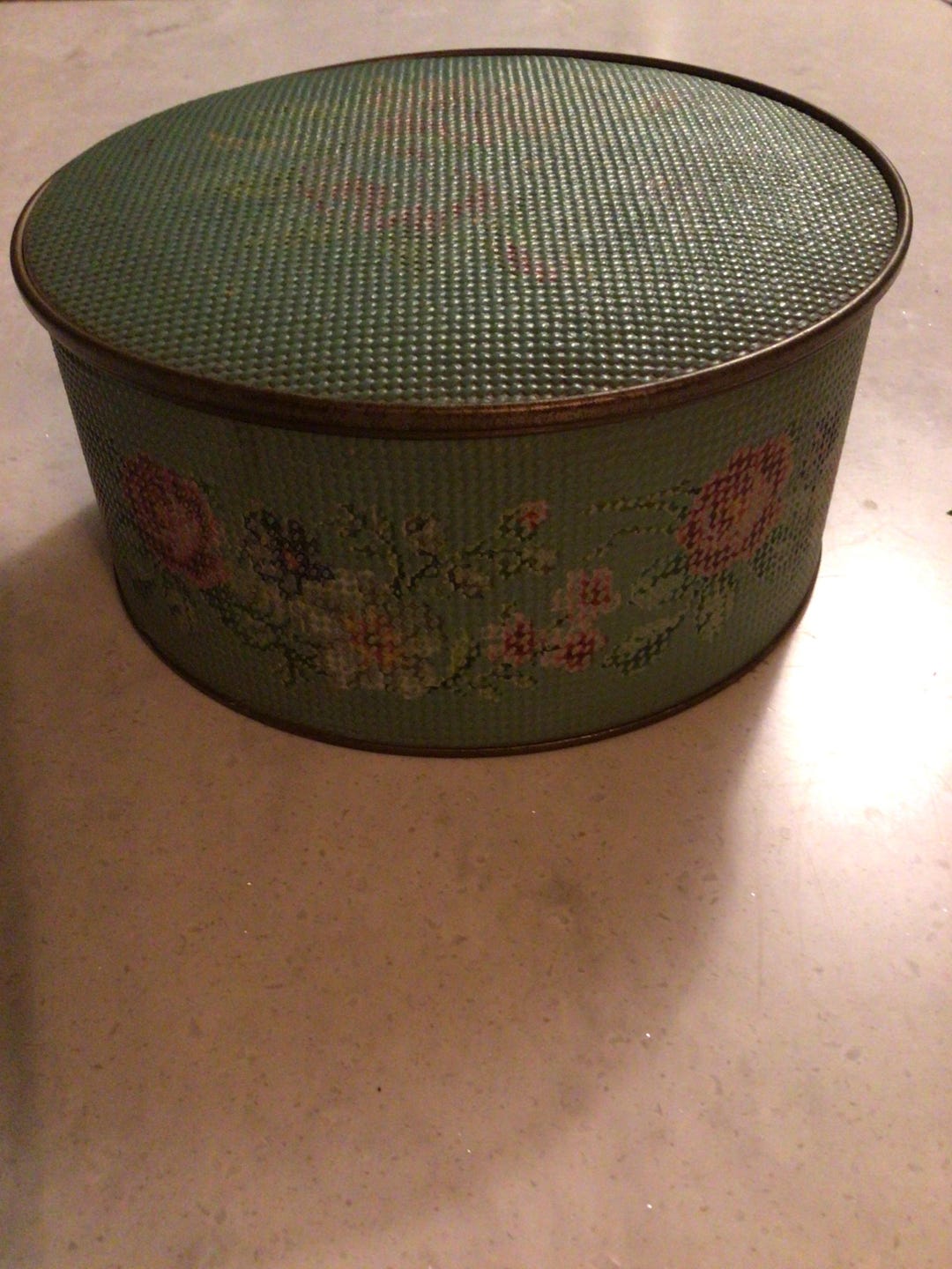 Vintage Metal Sewing Tin/round Floral Tin - Etsy