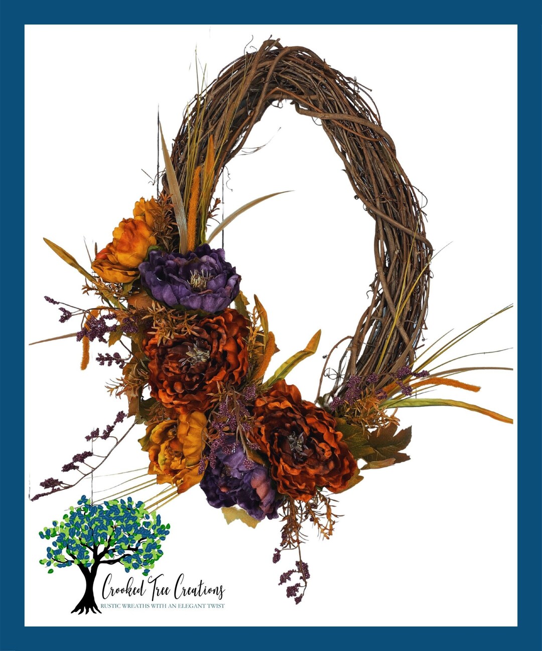 Fall Wreath in Rust and Plum on an Oval Grapevine, Fall Door Wreath ...