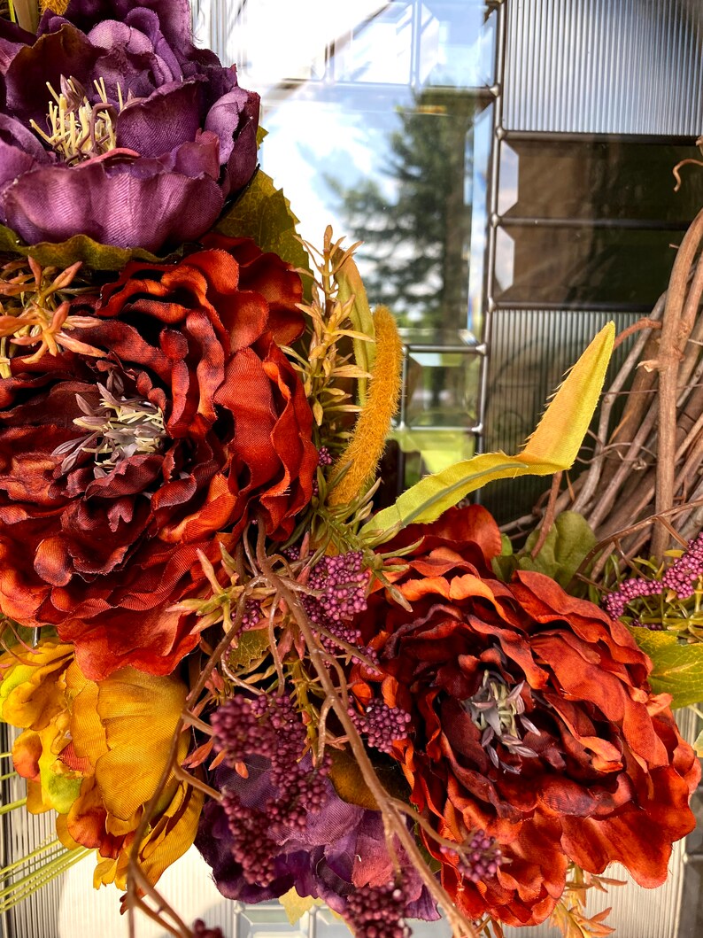Fall Wreath in Rust and Plum on an Oval Grapevine, Fall Door Wreath ...