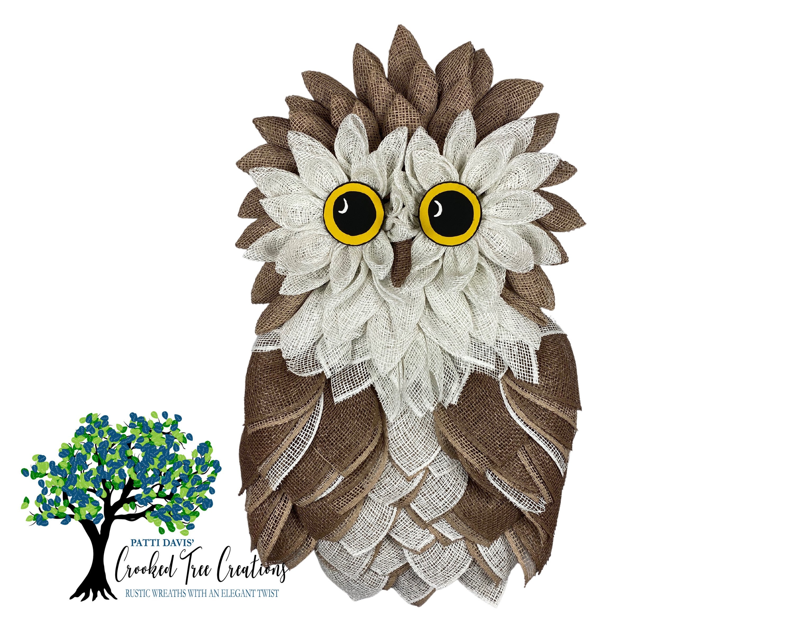 Burlap Owl Wreath for Front Door Decor, Large Owl Poly Burlap Wreath ...