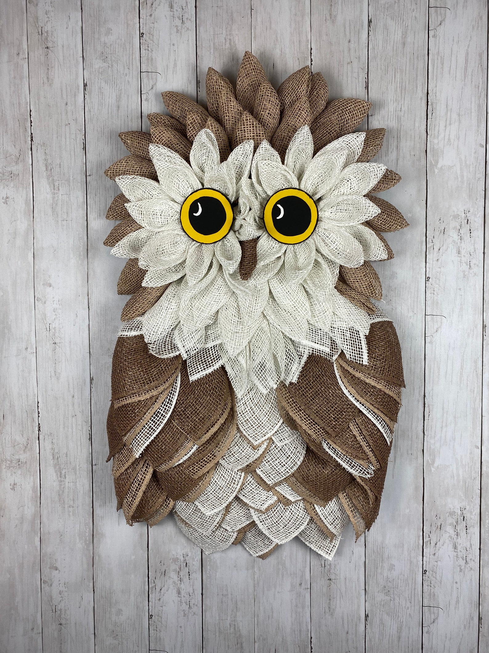 Burlap Owl Wreath for Front Door Decor, Large Owl Poly Burlap Wreath ...