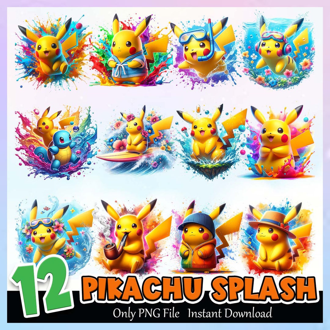 Pikachu Splash and Watercolor Digital Design PNG File for Sublimation ...