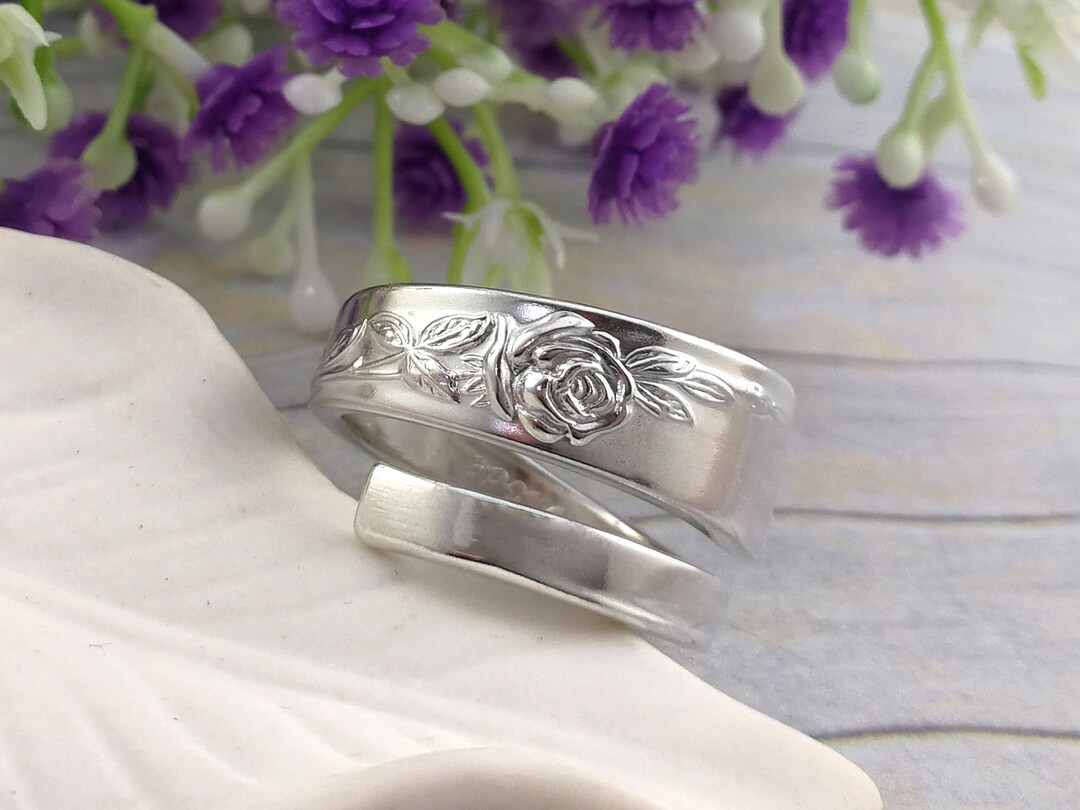 Floral Rose Spoon Ring, Sterling Silver. Upcycled Wrap Around Thumb ...