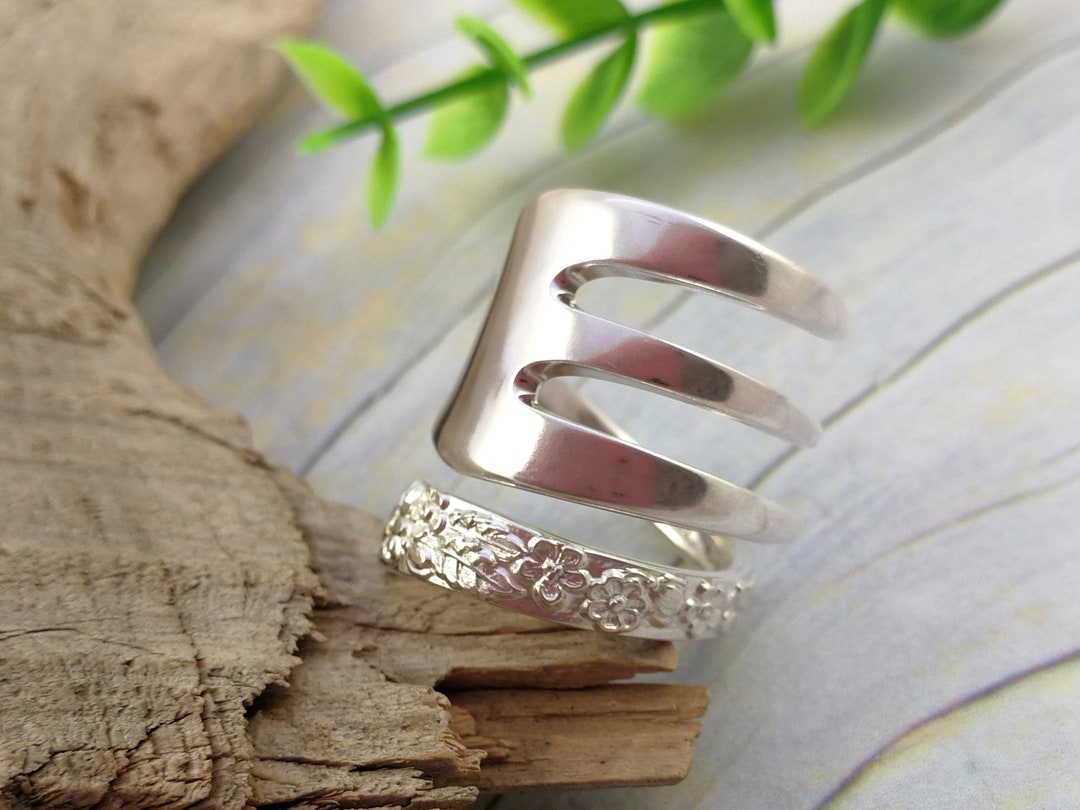 Floral Bypass Fork Ring, Sterling Silver. Custom Size 1930s Vintage ...