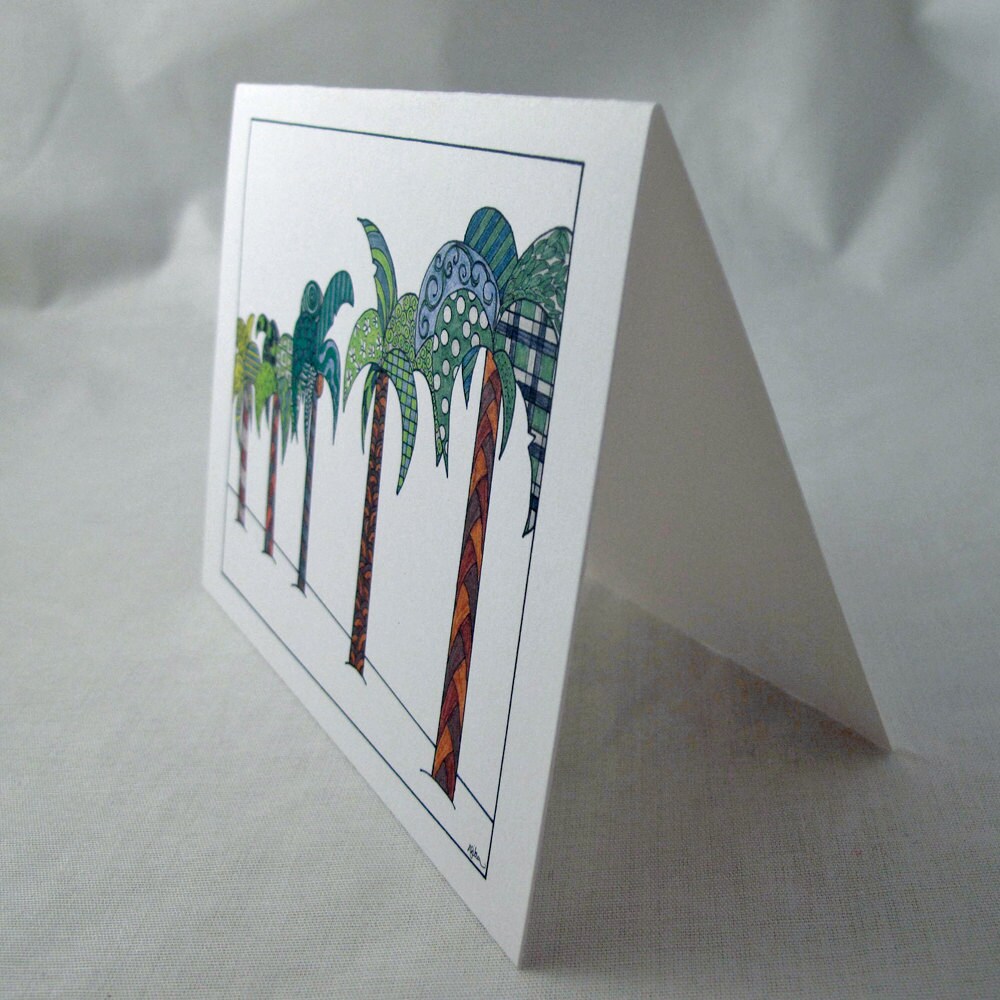 Palm Tree Lined Street Stationery Set - Set of 8 Blank Inside Card Set ...