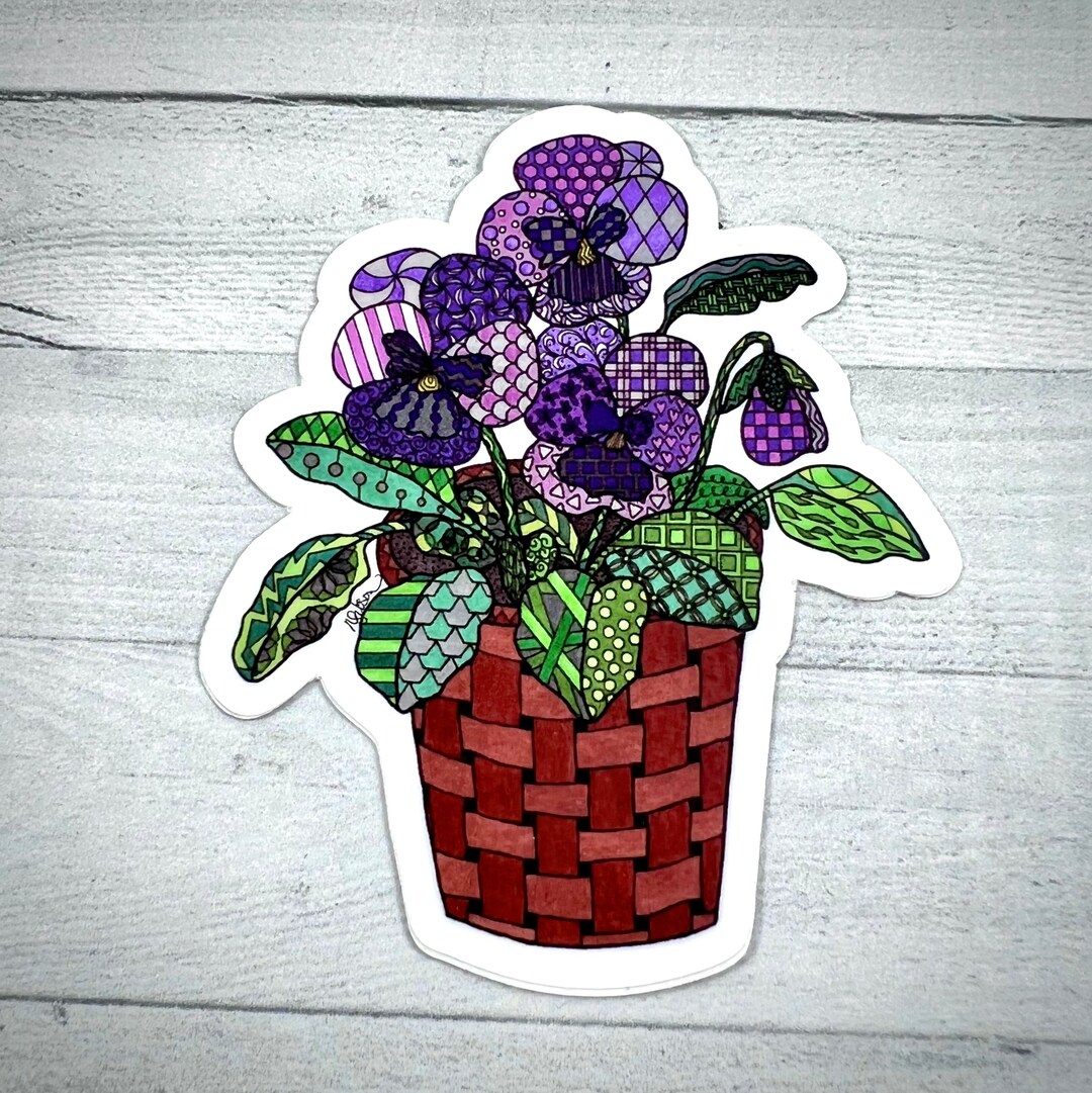 Pansy Sticker - Pansy Decal - Original Potted Pansies Illustration ...
