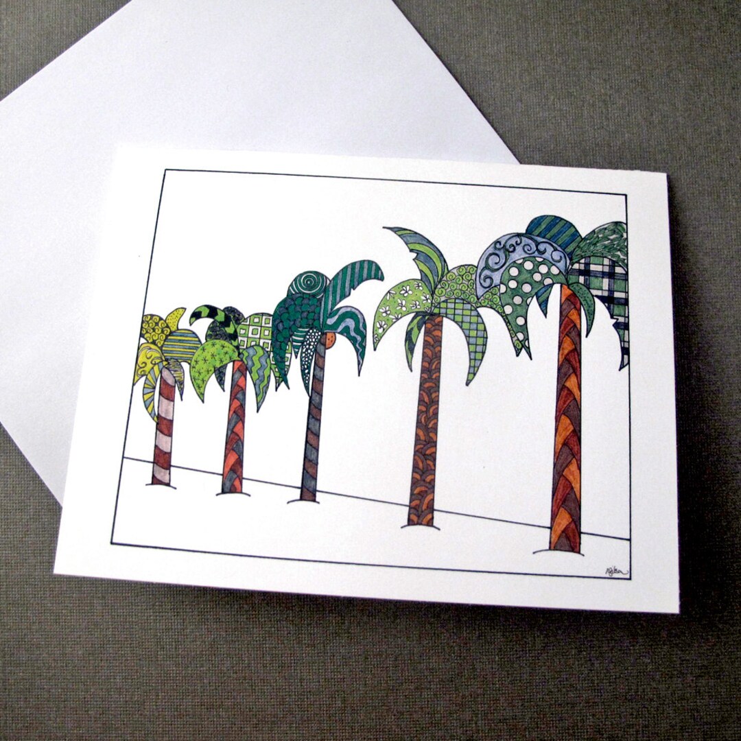 Palm Tree Lined Street Stationery Set - Set of 8 Blank Inside Card Set ...