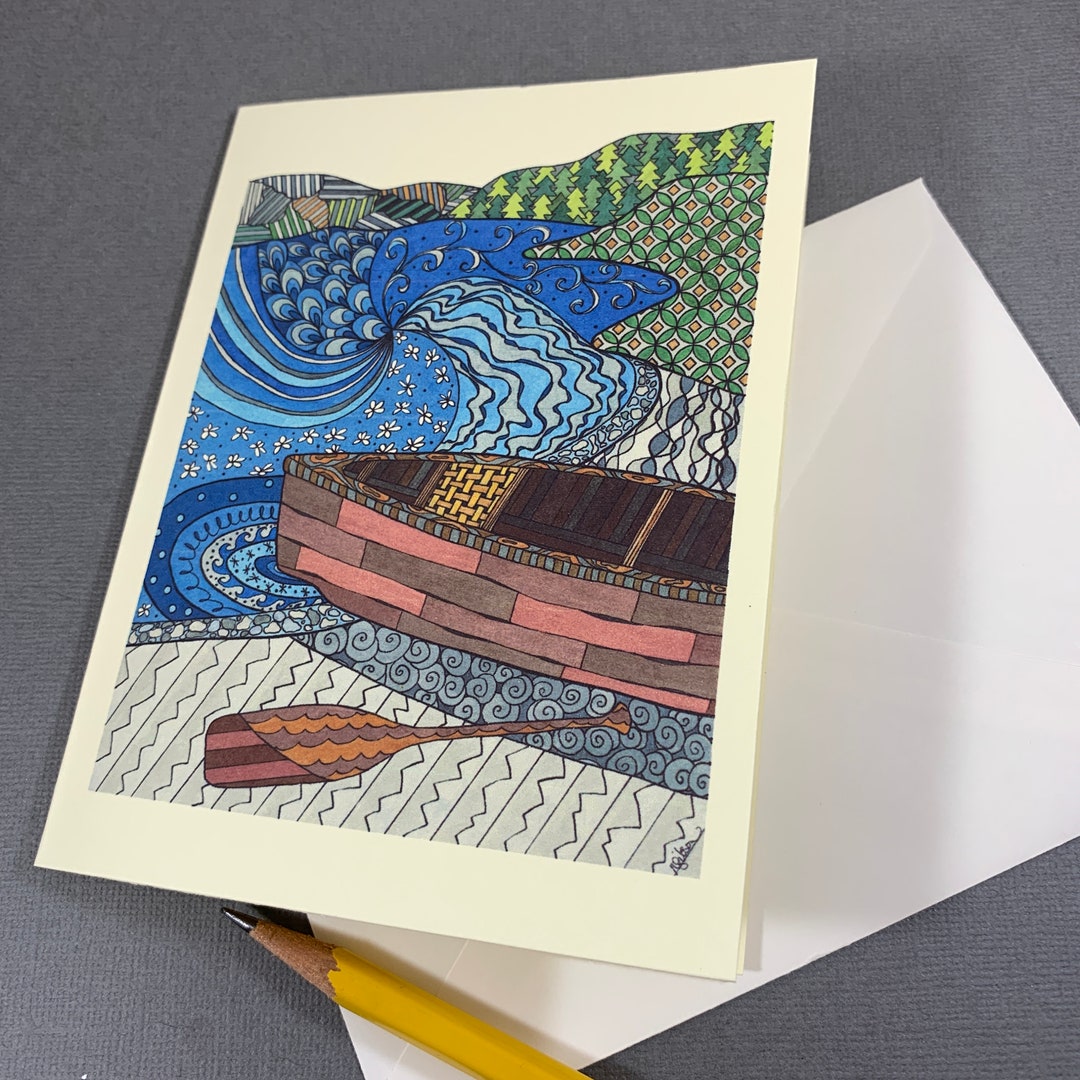 Canoe Stationery Set - Set of 8 Blank Inside Card Set - Canoe on a ...