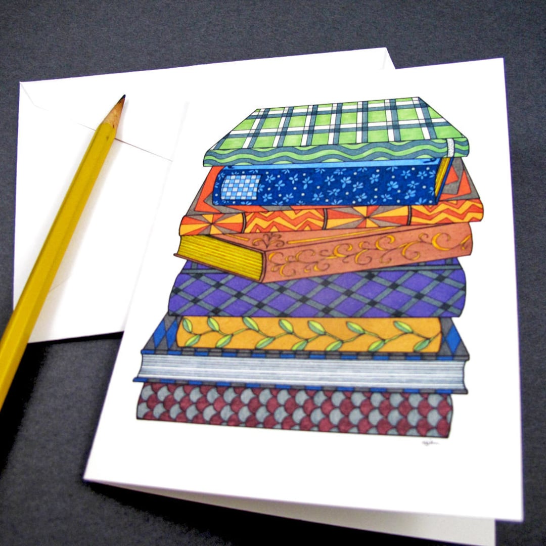 Stack of Books Stationery Set - Set of 8 Blank Inside Card Set ...