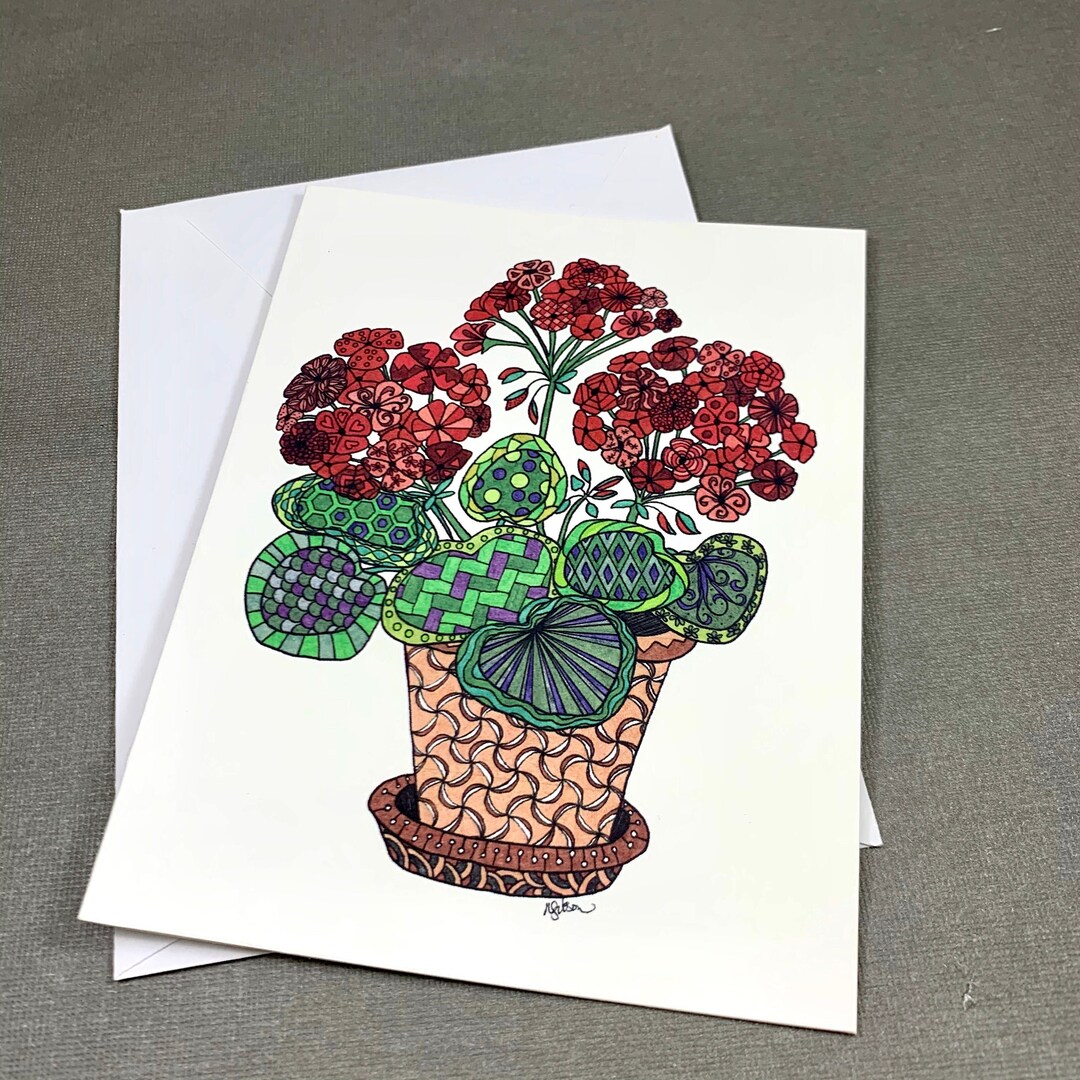 Geranium Stationery Set Set of 8 Blank Inside Card Set Potted Red ...