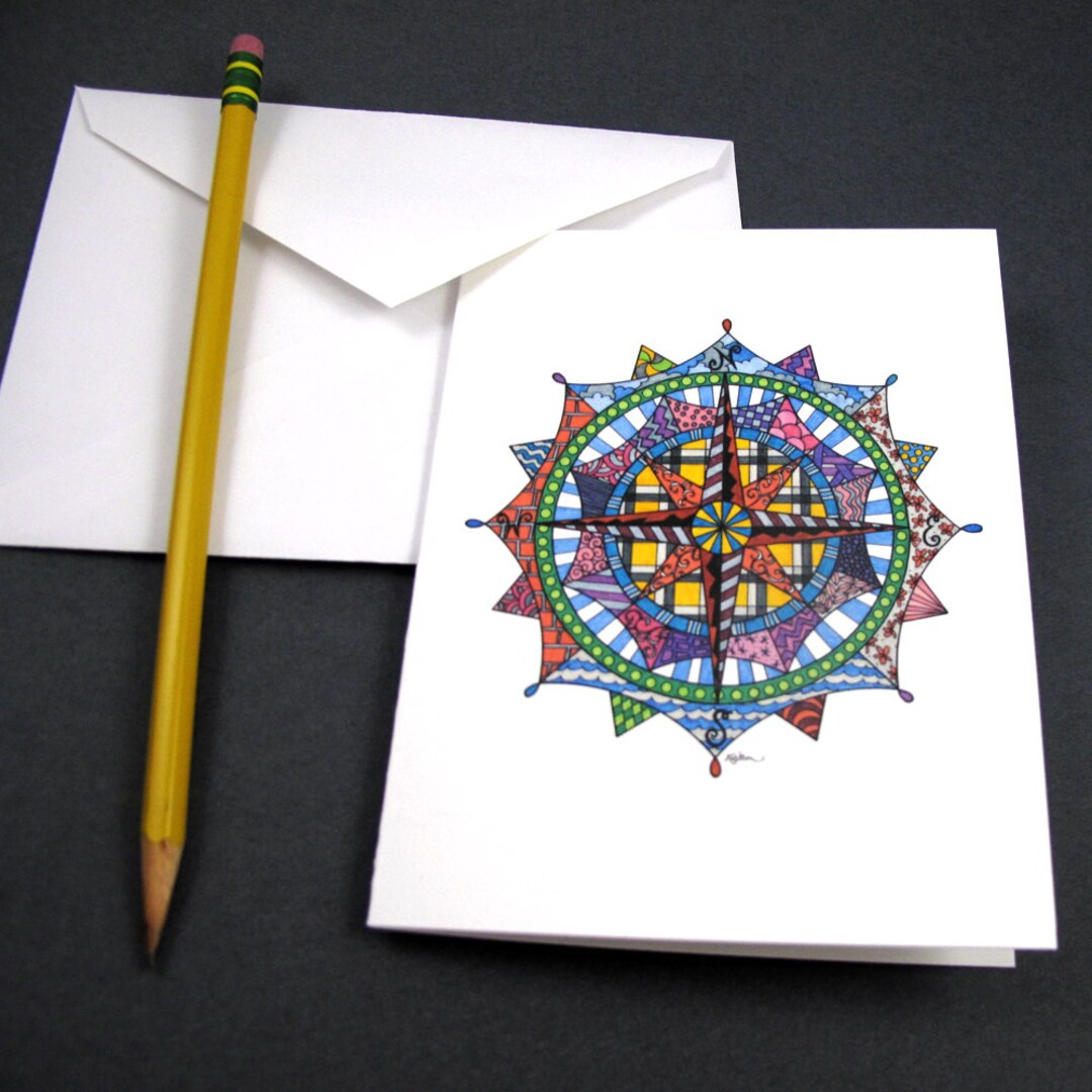 Compass Rose Stationery Set - Set of 8 Blank Inside Card Set - Colorful ...