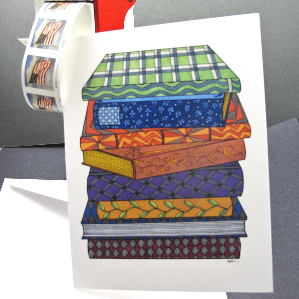 Stack of Books Stationery Set - Set of 8 Blank Inside Card Set ...