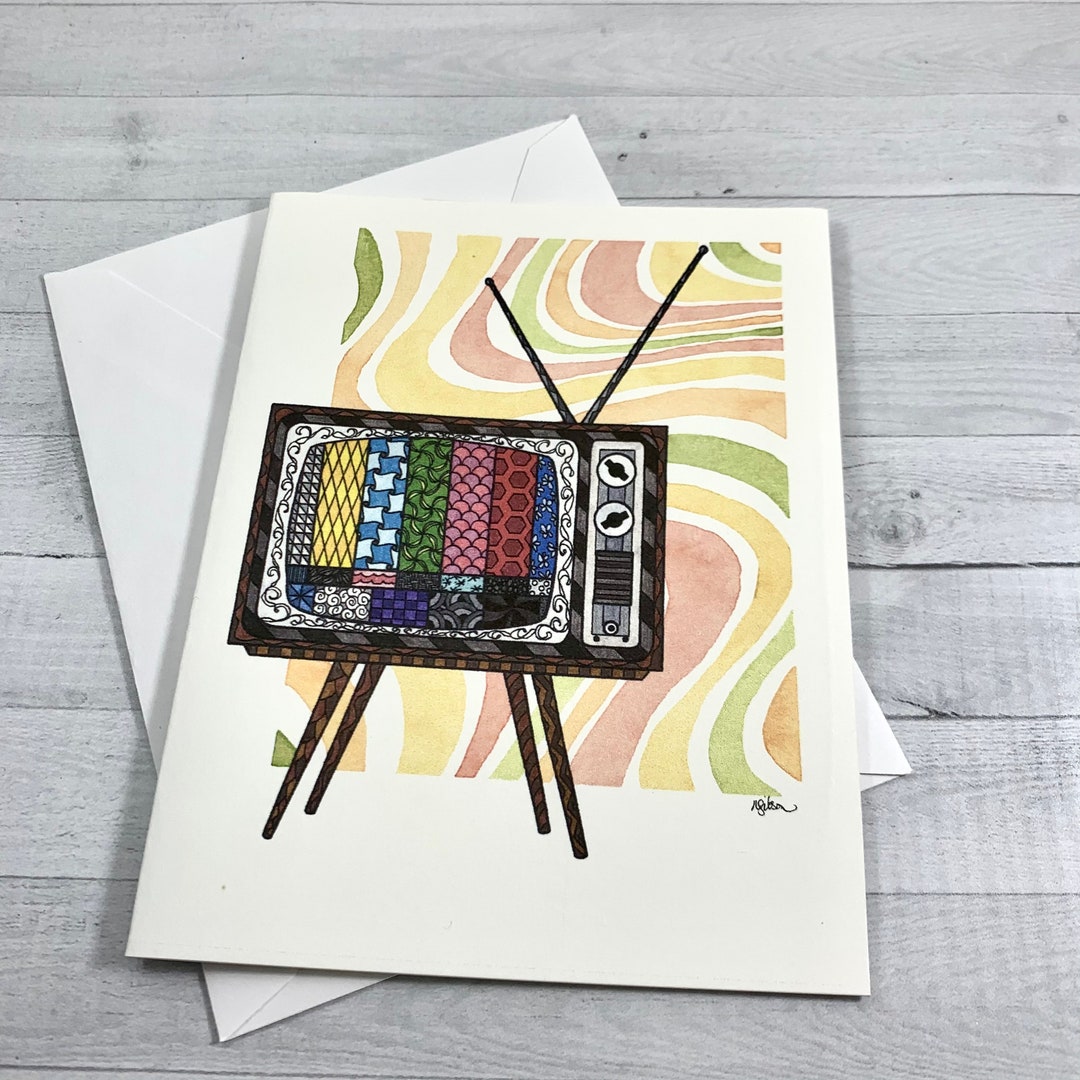 Retro TV Stationery Set - Set of 8 Blank Inside Card Set - Retro TV ...