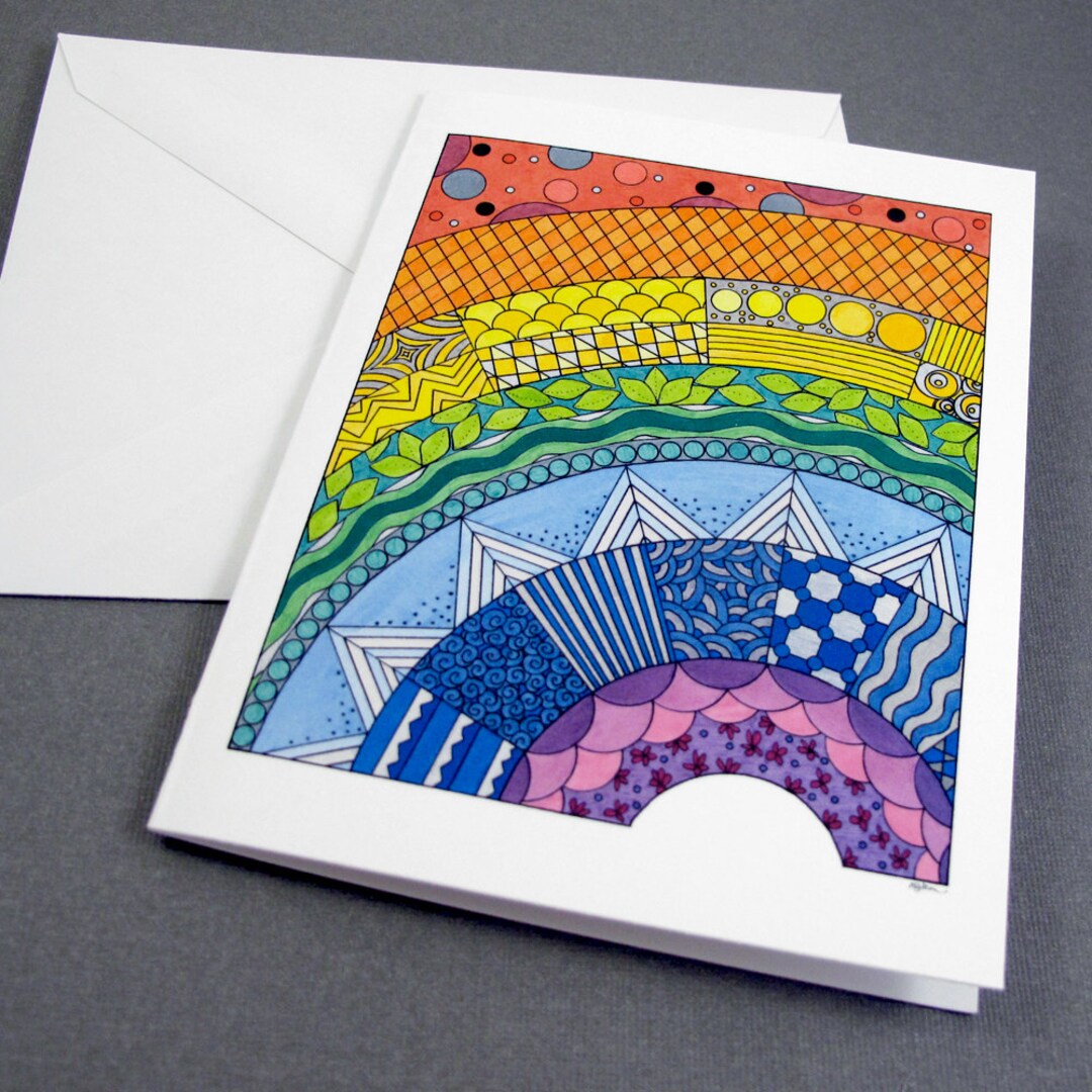 Rainbow Zentangle Notecard Set – Blank Inside Cards, St. Patrick's Day ...