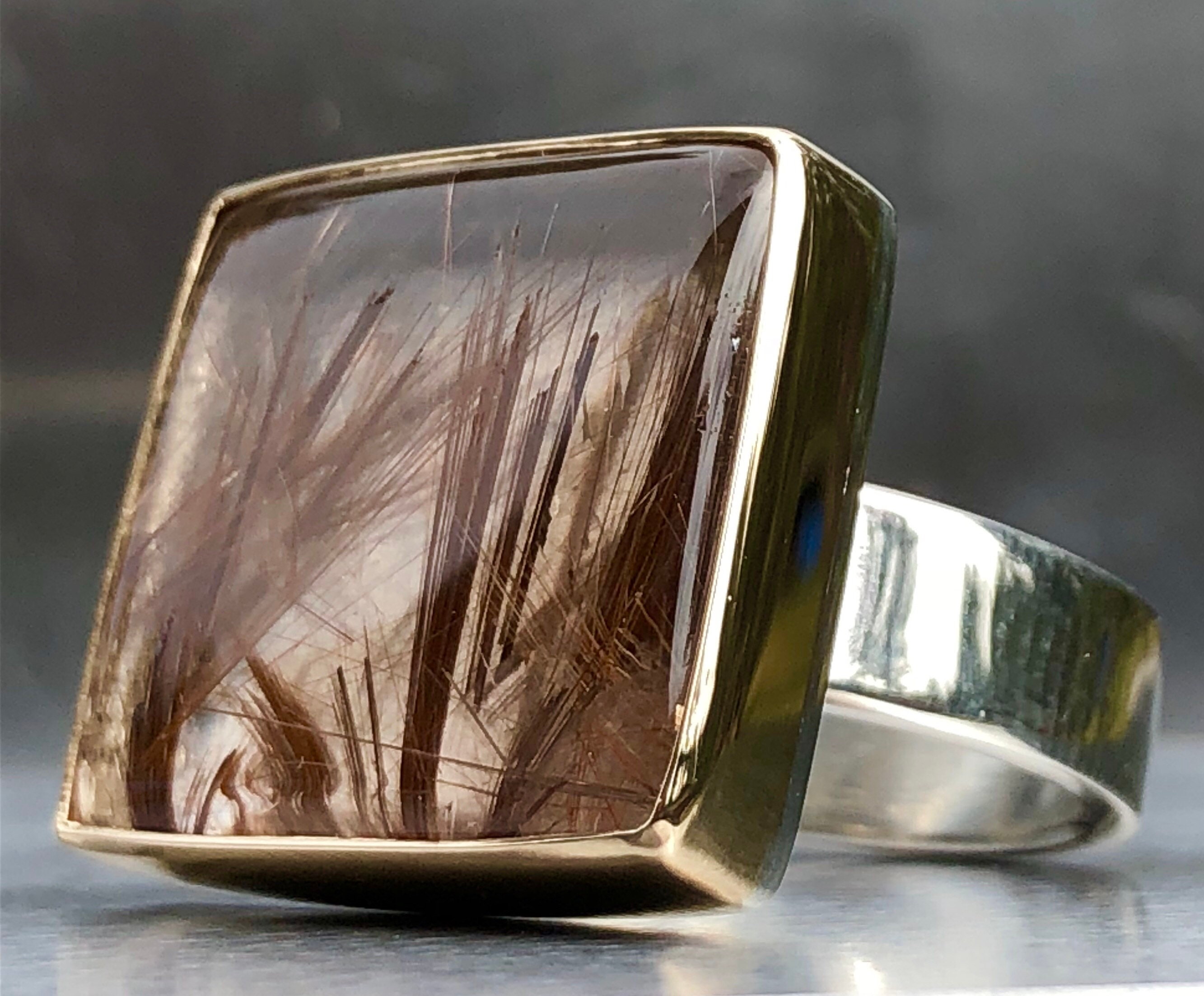 Rutilated Quartz Ring. Size 8. 14k Setting. Sterling Silver - Etsy