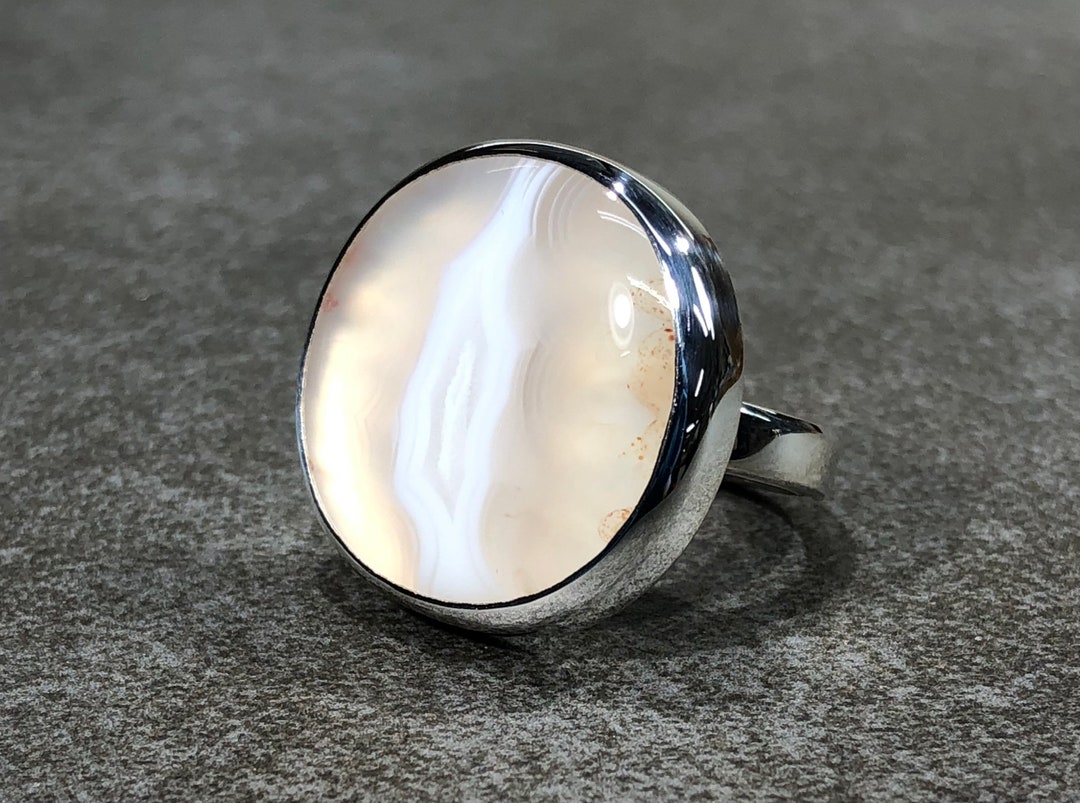 Ghost Agate Statement Ring. Sterling Silver Ring. Size 7.75 US. Agate ...