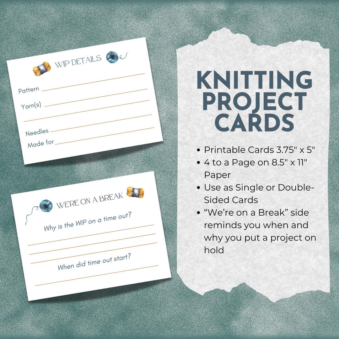 Printable Knitting Project Bag Tracker Cards | 3.5" X 5" | Track WIP ...