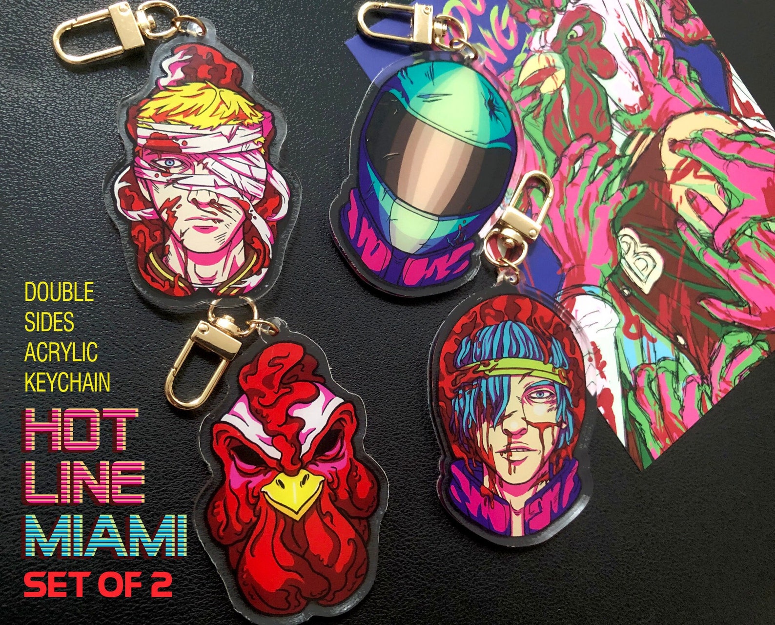 HOTLINE MIAMI Double Sided Keychains Set of 2 with Free Postcard - Etsy