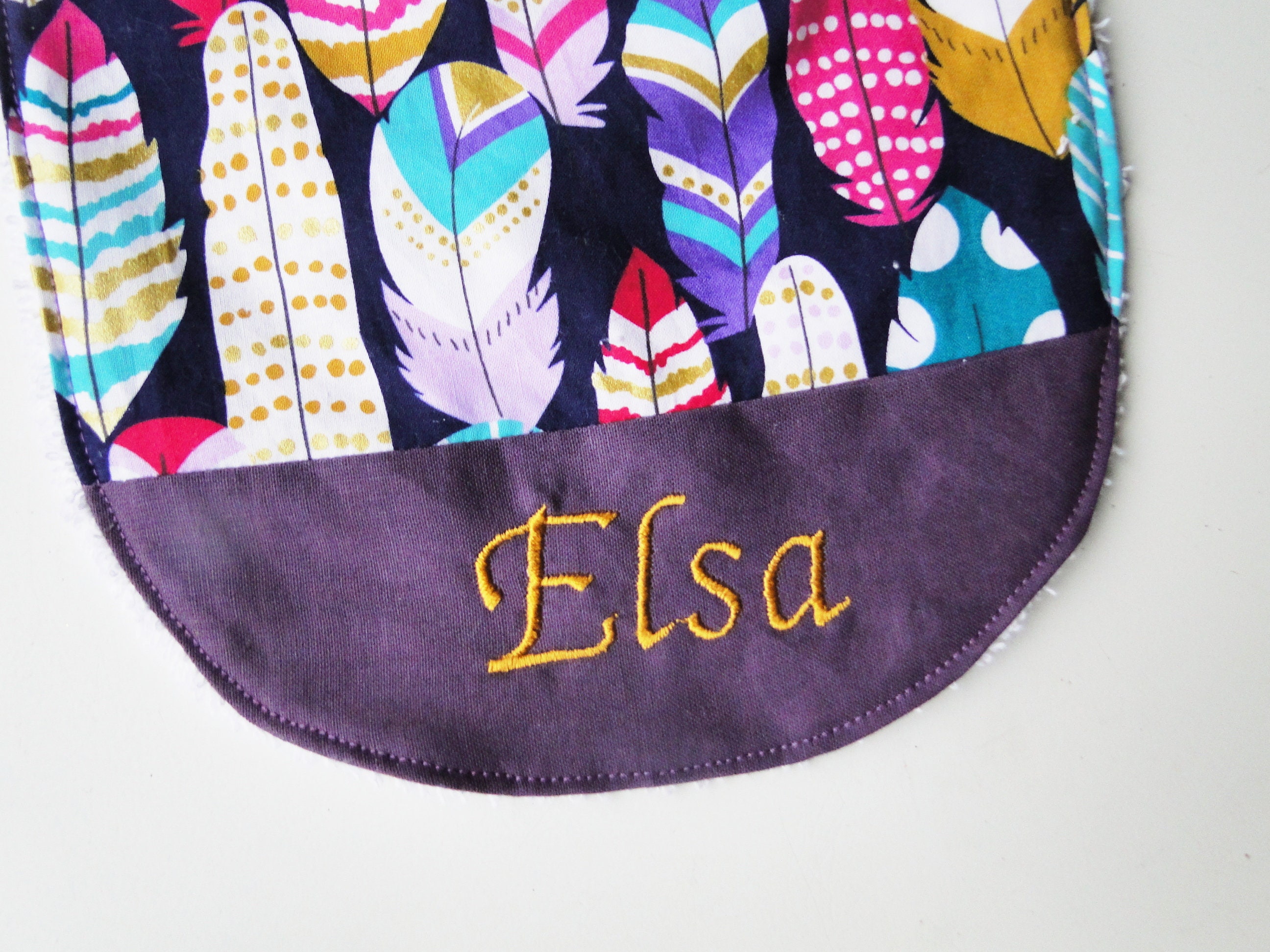 Birth bibPurple feathers customizable ON ORDER | Etsy