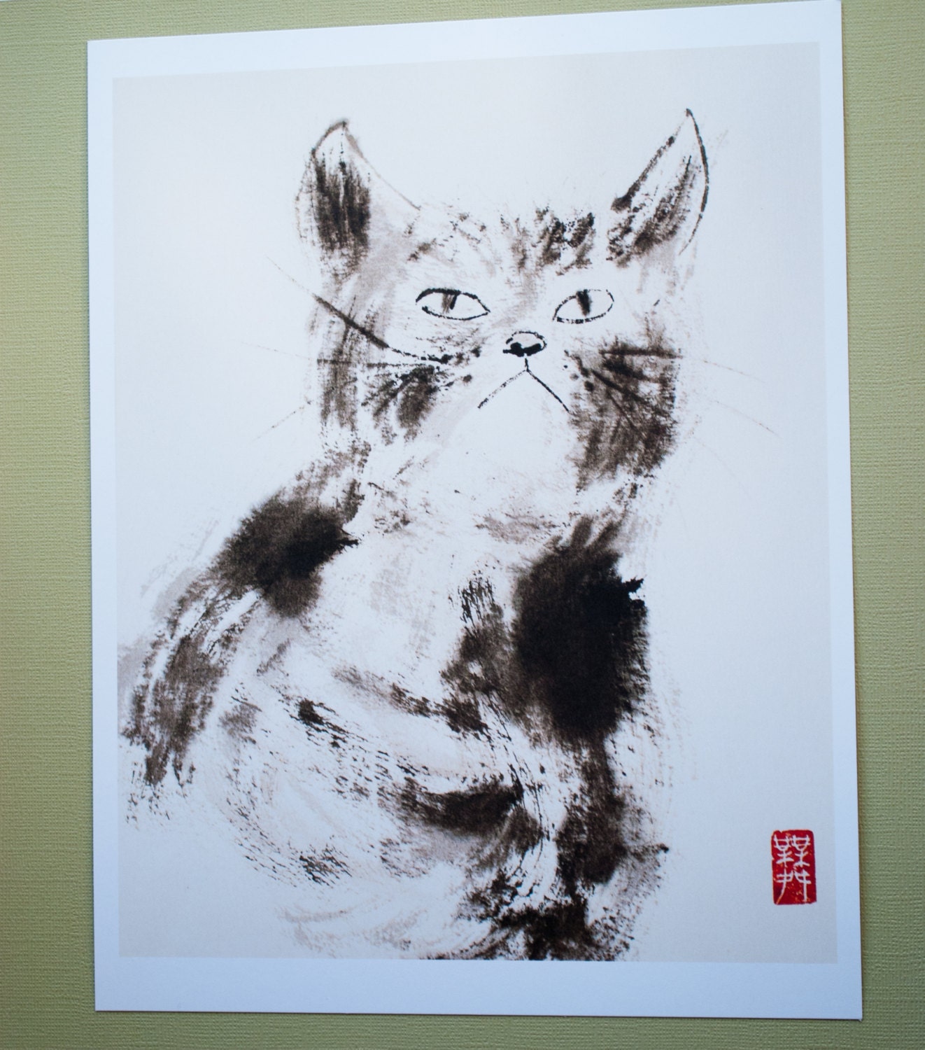 Print: cat, Wondering, Japanese Ink Drawing, Sumi-e - Etsy