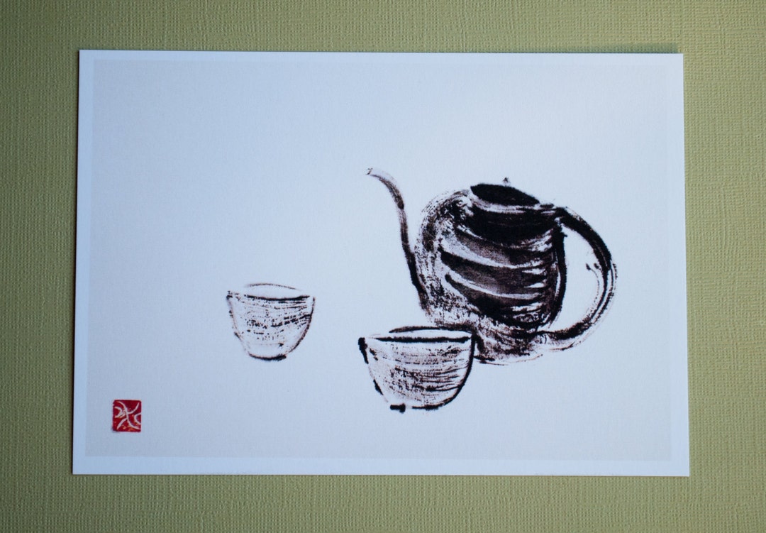 Print: tea for Two Japanese Ink Drawing Sumi-e - Etsy Canada