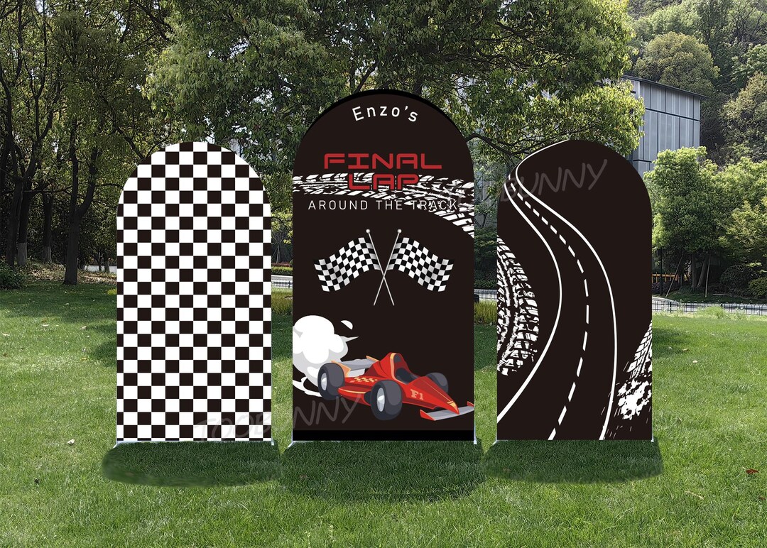 Checkered Flag Racing Arch Backdrop Cover: Custom Pit Stop Birthday ...