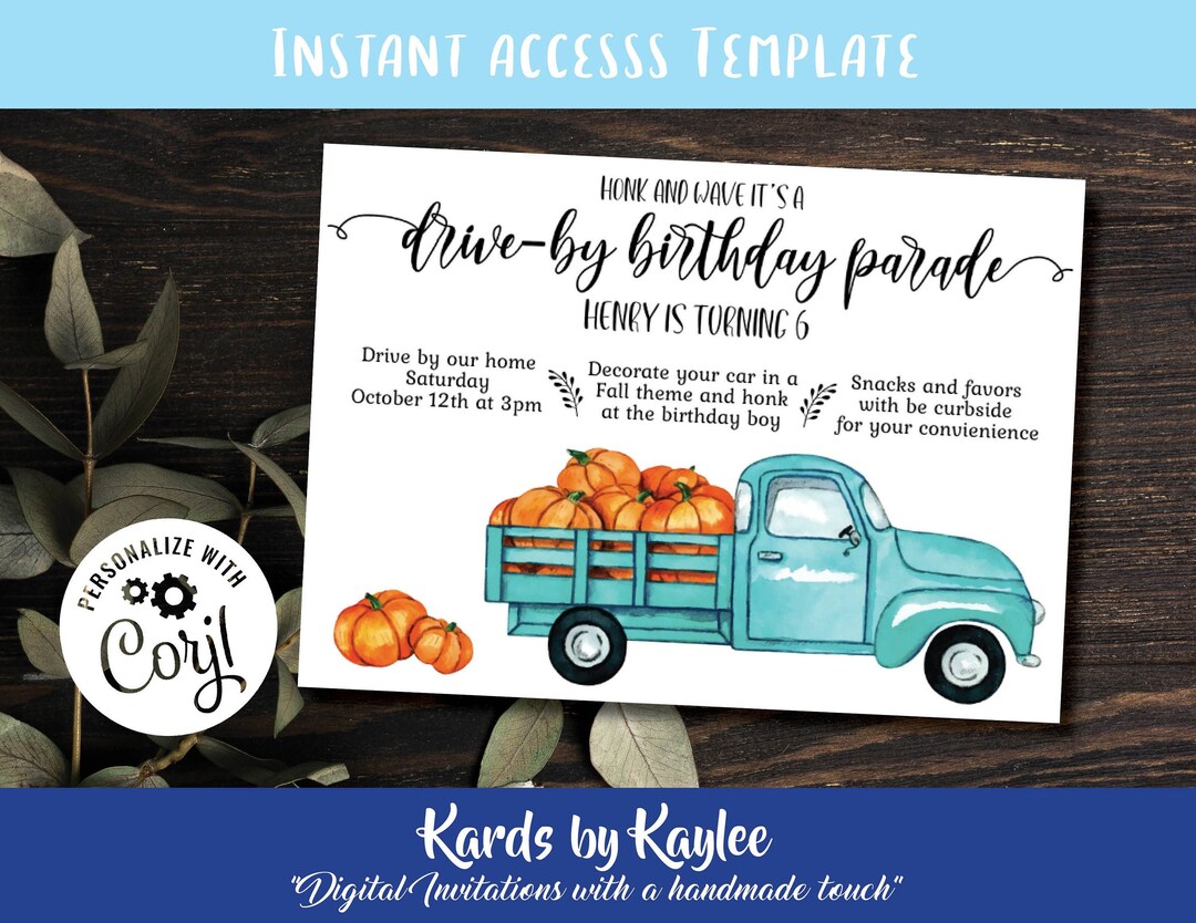 Fall Birthday Parade Invitation Instant Download Template - Drive by ...
