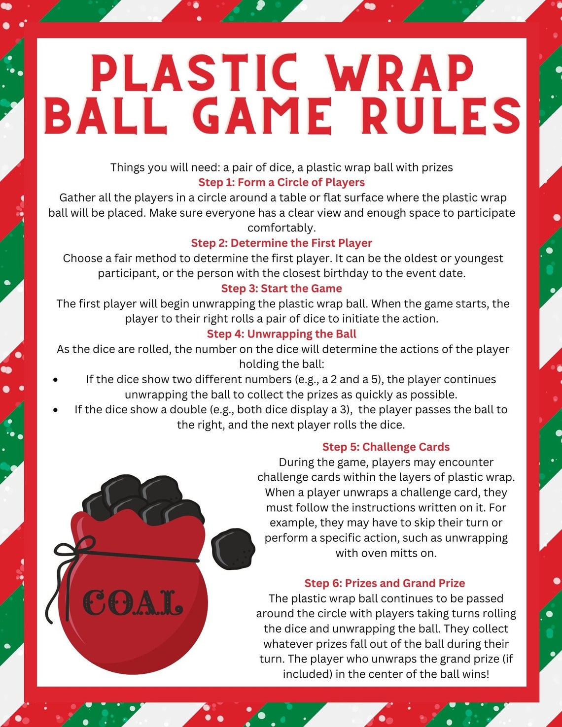 Plastic Wrap Game Challenge Cards - Christmas Edition - Coal Wrap Trap ...