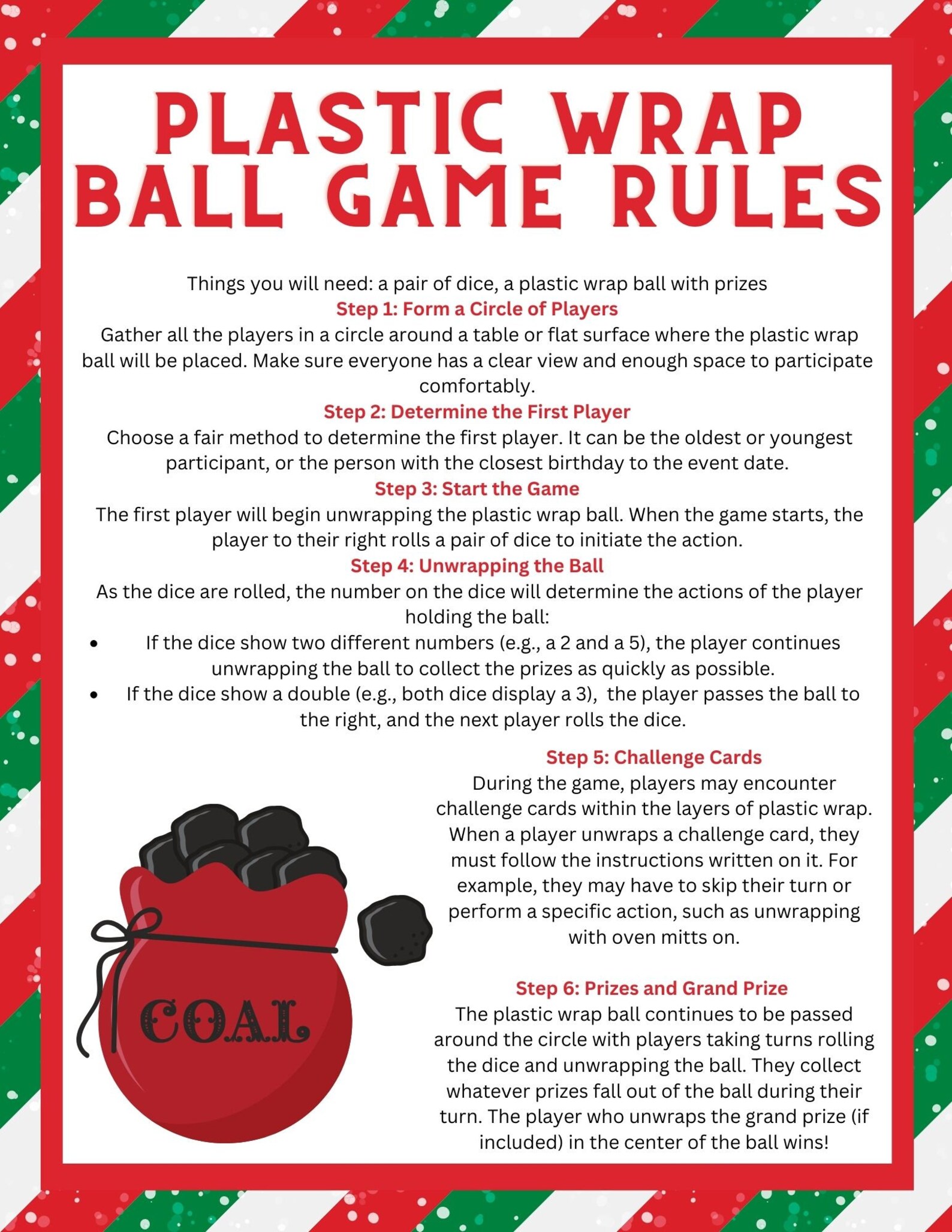 Plastic Wrap Game Challenge Cards - Christmas Edition - Coal Wrap Trap ...
