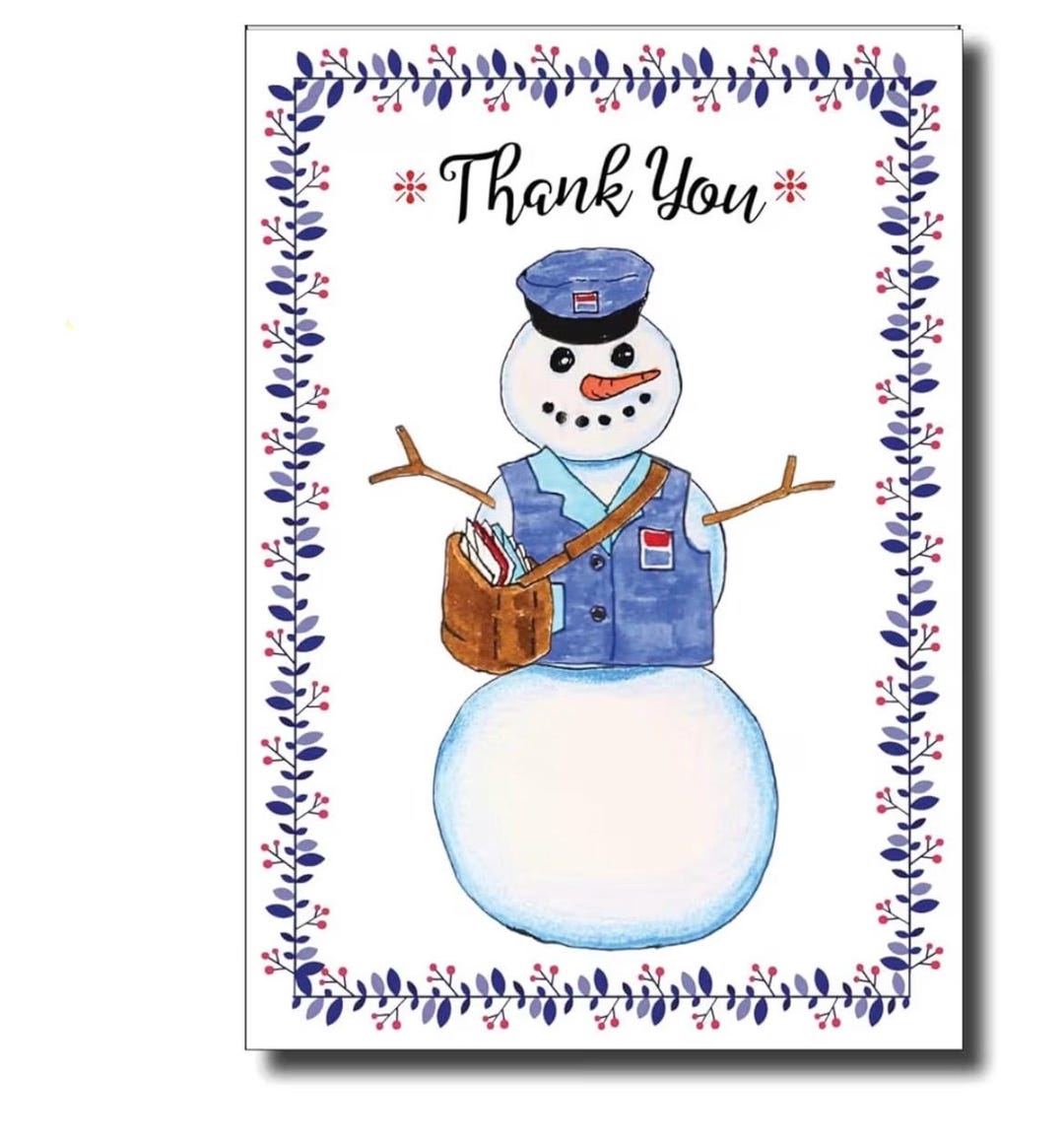 Christmas Thank You Card From Mail Carrier- Snowman Mailman - Pack of ...