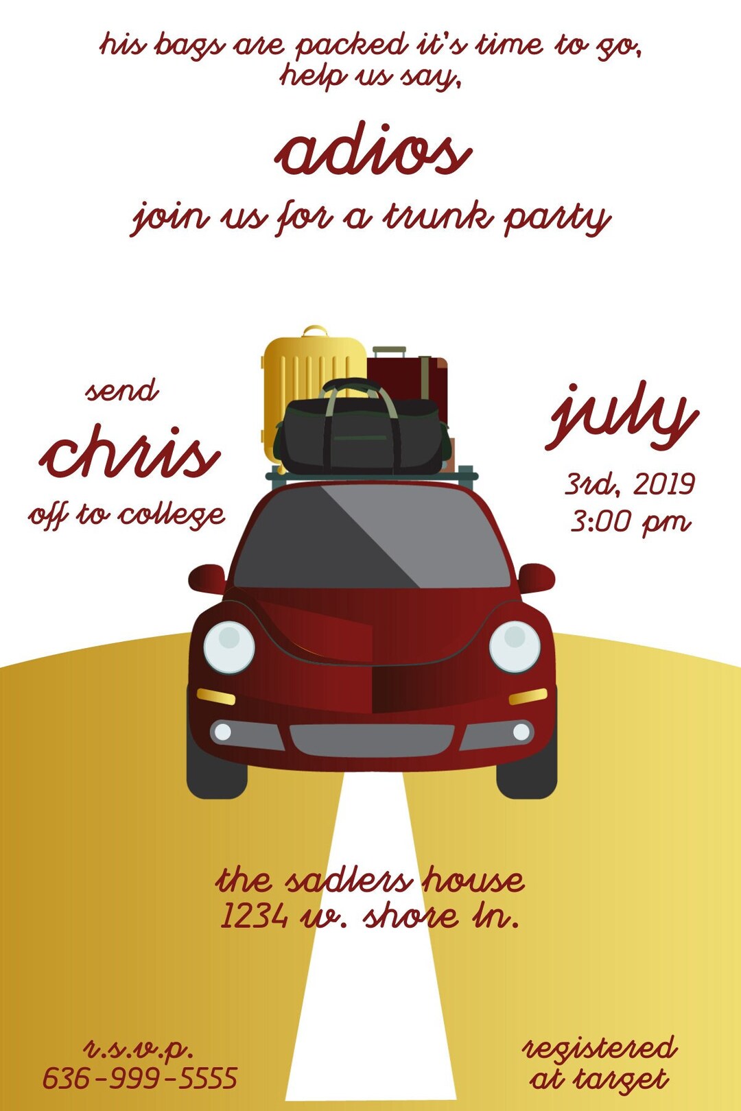 Trunk Party Invitation - Going Away to College Party - College Send off ...