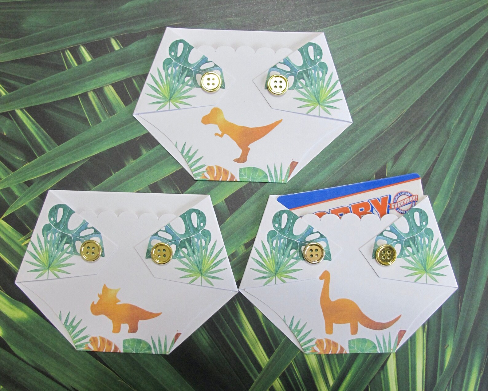 Dinosaur Baby Shower Game Prizes Gold and Green Gift Card Holder/diaper ...