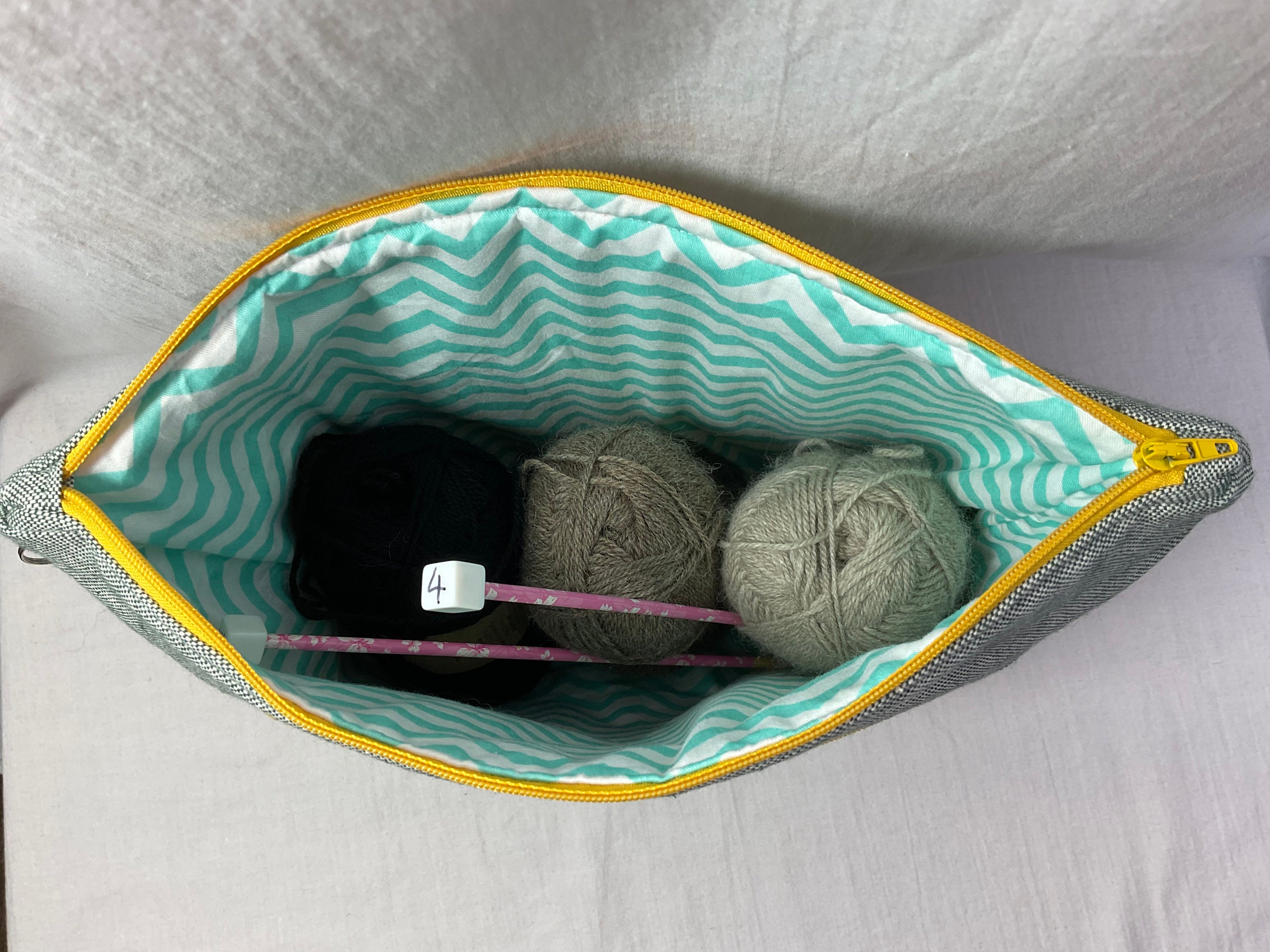 Knitting and crochet pouch bag with zip pocket and socks | Etsy