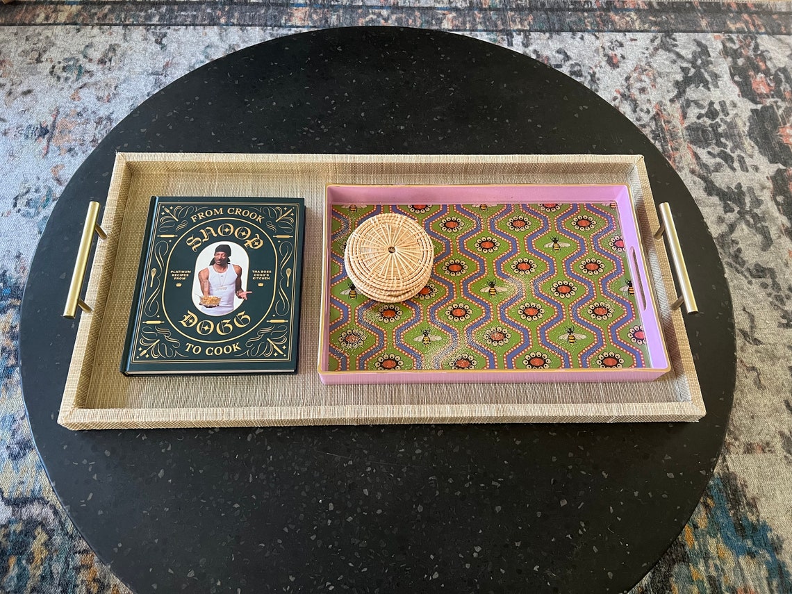 GUCCI Wallpaper Serving Tray Pink With Gold Trim Made to Order - Etsy