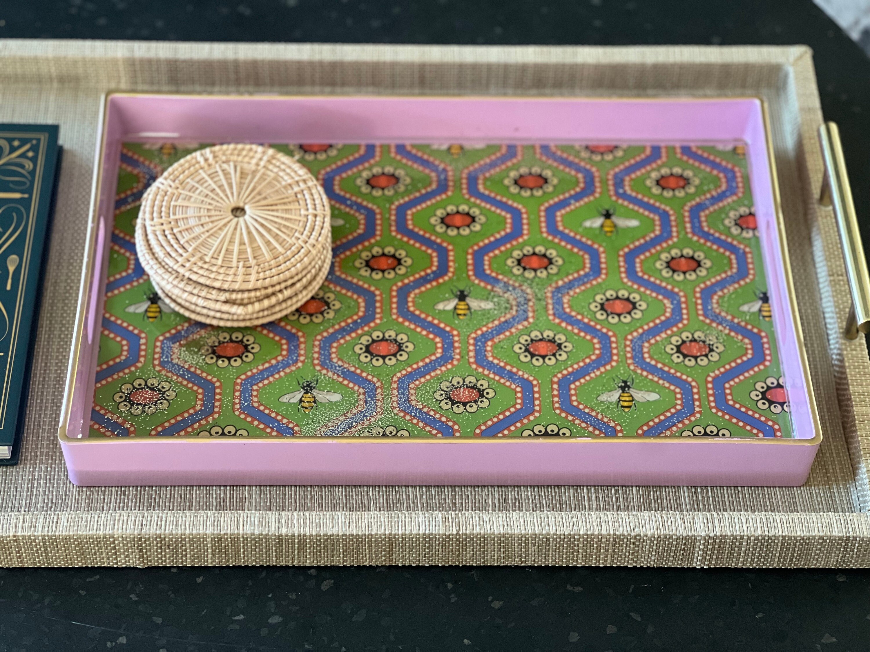 GUCCI Wallpaper Serving Tray Pink With Gold Trim Made to Order - Etsy