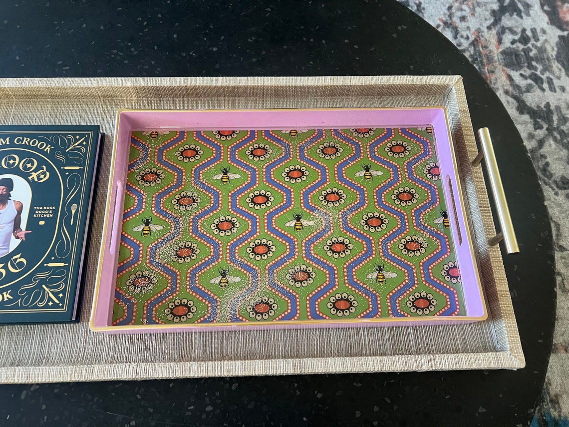 GUCCI Wallpaper Serving Tray Pink With Gold Trim Made to Order - Etsy