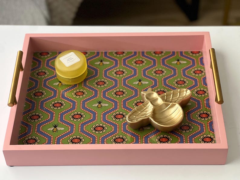 GUCCI Wallpaper Serving Tray Pale Pink With Gold Handles - Etsy