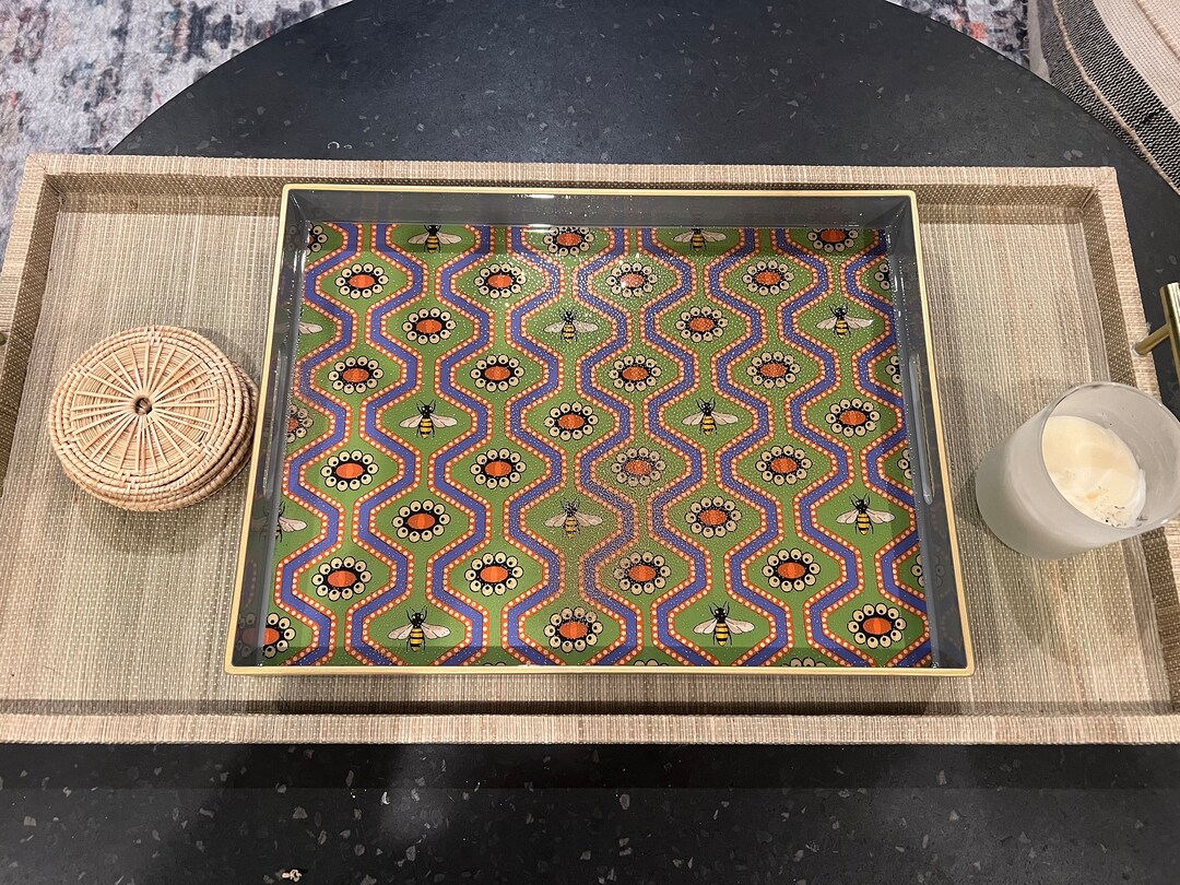 GUCCI Wallpaper Serving Tray Grey With Gold Trim - Etsy