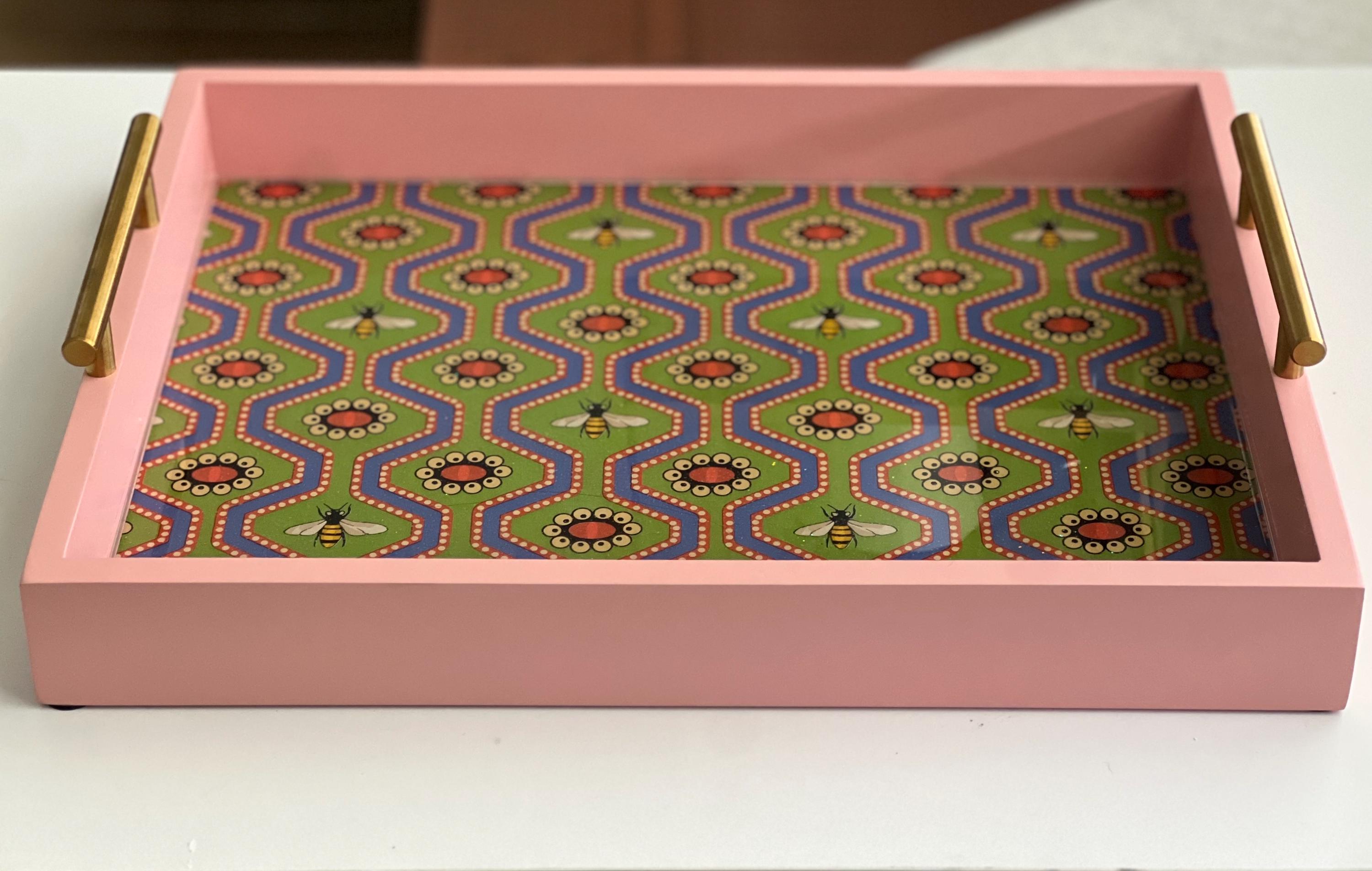 GUCCI Wallpaper Serving Tray Pale Pink With Gold Handles - Etsy