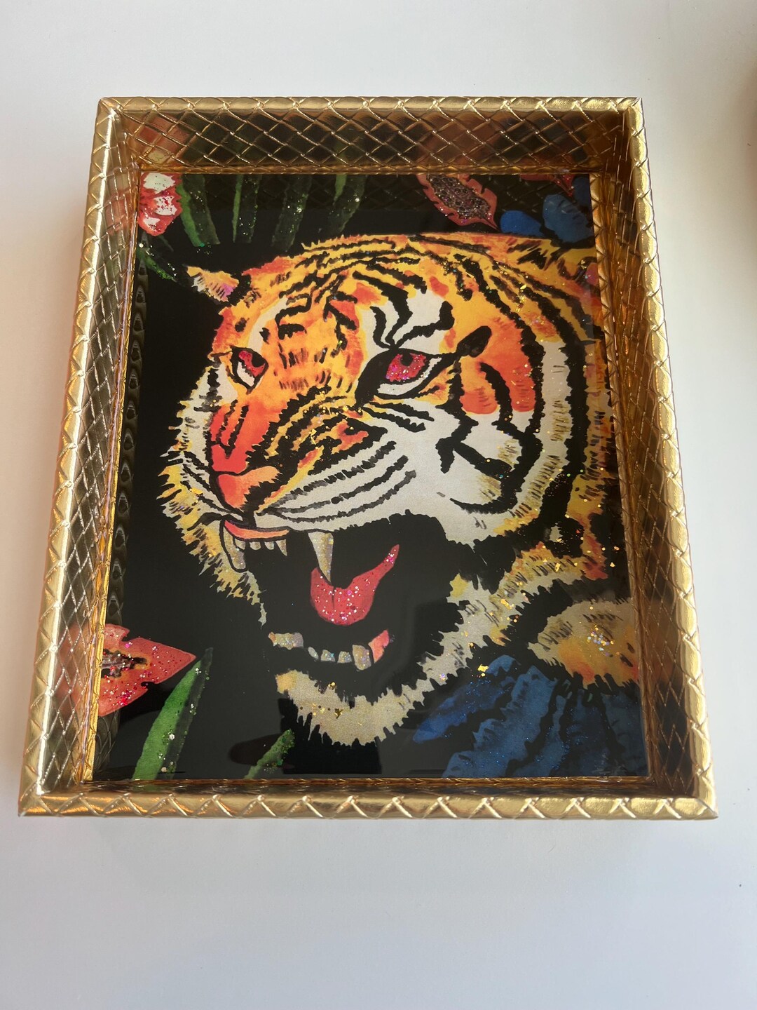 Ready to Ship Gucci Tiger Wallpaper Catchall Tray Gold Faux Leather - Etsy