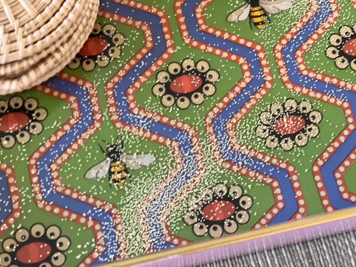 GUCCI Wallpaper Serving Tray Pink With Gold Trim Made to Order - Etsy
