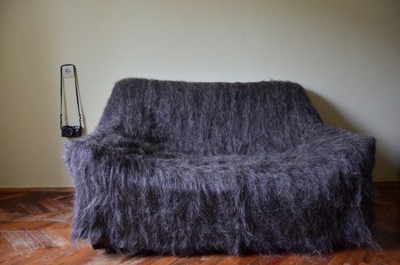 Handmade wool blanket handwoven dark gray wool throw | Etsy