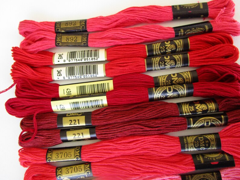 9 Colors 18 Skeins Green Red Pink Khaki Burgundy, DMC Cross Stitch ...