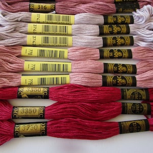 10 Colors Hot Pink Plum Dusty Burgundy Rose Mauve Taupe, DMC Embroidery ...