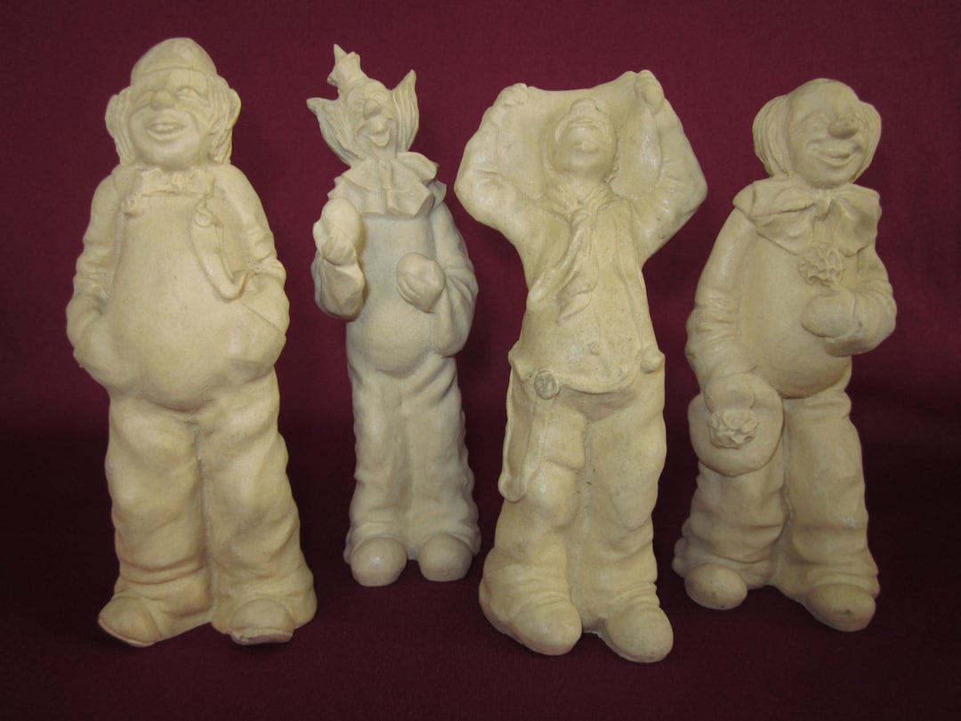 Craft-tex Set of 4 Clowns,6",molded Pecan Resin Figurines,lot,vintage ...